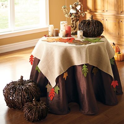 Burlap Square Table Topper with Leaves by Donna Stevens | Grandin Road
