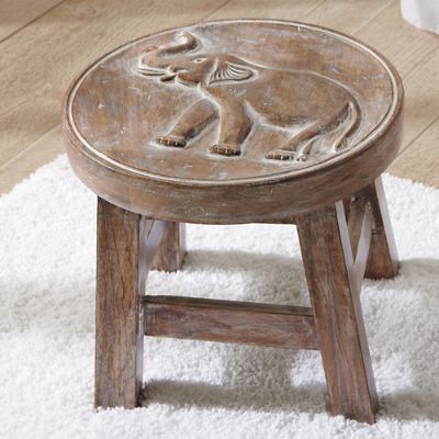 Elephant Petite Wooden Footstool | Grandin Road