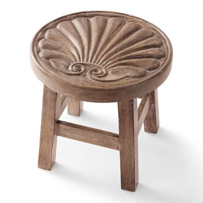Scallop Shell Petite Wooden Footstool | Grandin Road