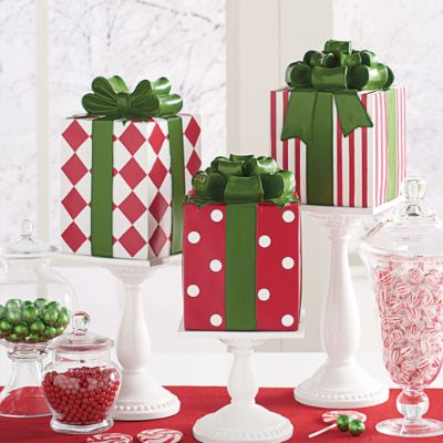 Red/White Stripe Patterned Present | Grandin Road