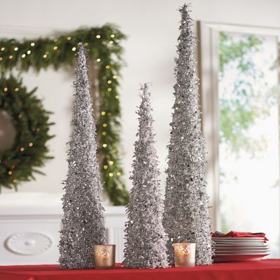 Silver Iced Beaded Cone Tree | Grandin Road