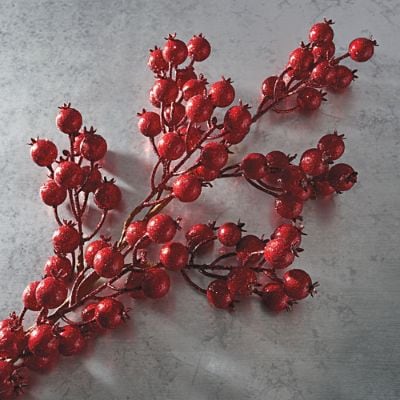 Red Berry Glitter Stems, Set of Three | Grandin Road