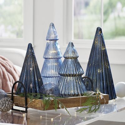 Light Blue Mercury Glass LED Trees, Set of Two | Grandin Road