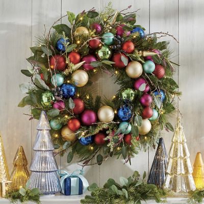 Light Blue Mercury Glass LED Trees, Set of Two | Grandin Road