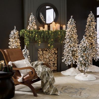 Pre-Lit Flocked Alpine Trees, Set of Three | Grandin Road