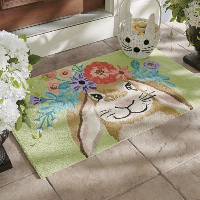 Floral Bunny Hooked Door Mat | Grandin Road