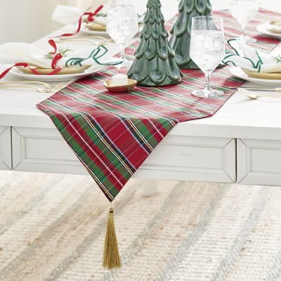 Tassel Tipped Plaid Table Runner | Grandin Road
