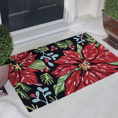 Poinsettia Pine Hooked Door Mat | Grandin Road