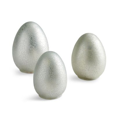 Pre-lit Silver Mercury Glass Eggs, Set of Three | Grandin Road