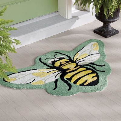 Shaped Bee Hooked Door Mat | Grandin Road