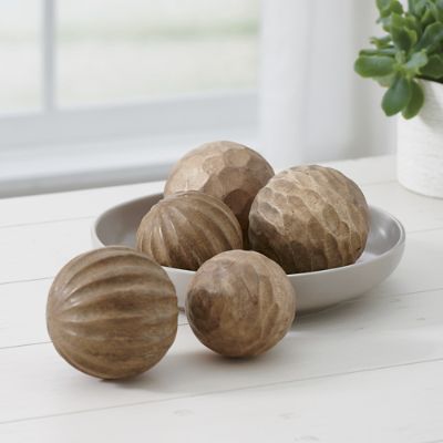 Decorative Carved Wood Balls, Set of Five | Grandin Road