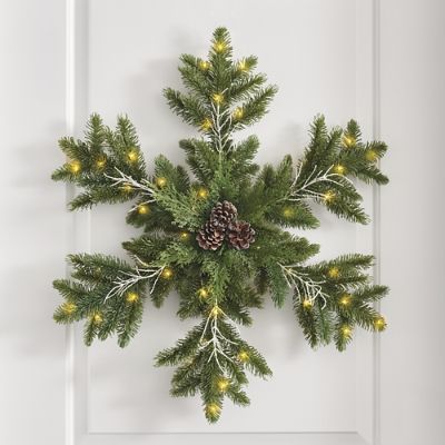 Pre-Lit Greenery Shaped Snowflake | Grandin Road