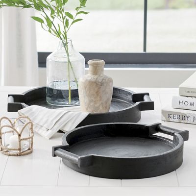 Round Black Trays, Set of Two | Grandin Road