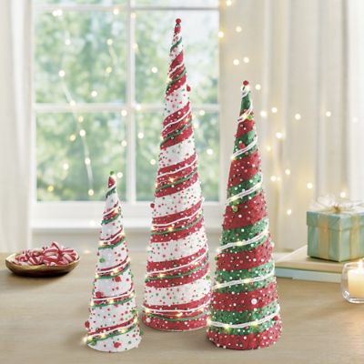 Pre-lit Swirl Trees, Set of Three | Grandin Road