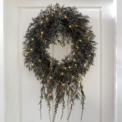 Pre-lit Weeping Black Wreath | Grandin Road