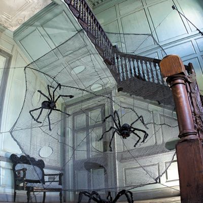 Black Halloween Web with Spooky Spiders | Grandin Road