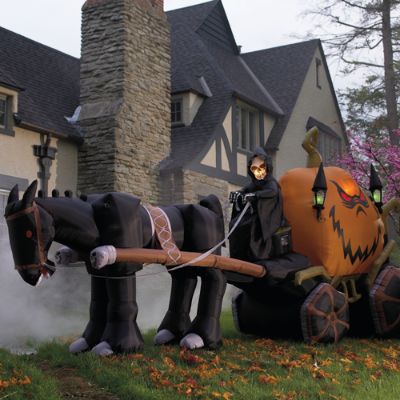 Inflatable 15' Halloween Grim Reaper & Pumpkin Carriage | Grandin Road
