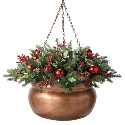 Battery-operated Holly and Berry Christmas Basket Filler | Grandin Road