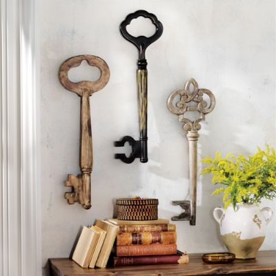 Set of Three Vintage-inspired Wooden Keys | Grandin Road
