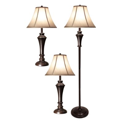 Set of Three Aged Bronze Steel Lamps | Grandin Road