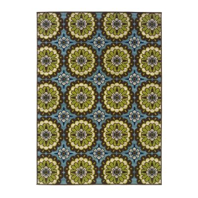 Cayman Daisy Blue Outdoor Rug | Grandin Road