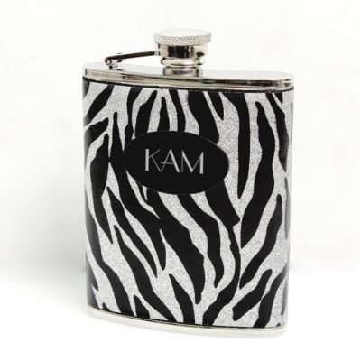 Personalized Zebra Glitter Flask | Grandin Road