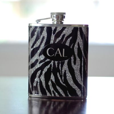 Personalized Zebra Glitter Flask | Grandin Road